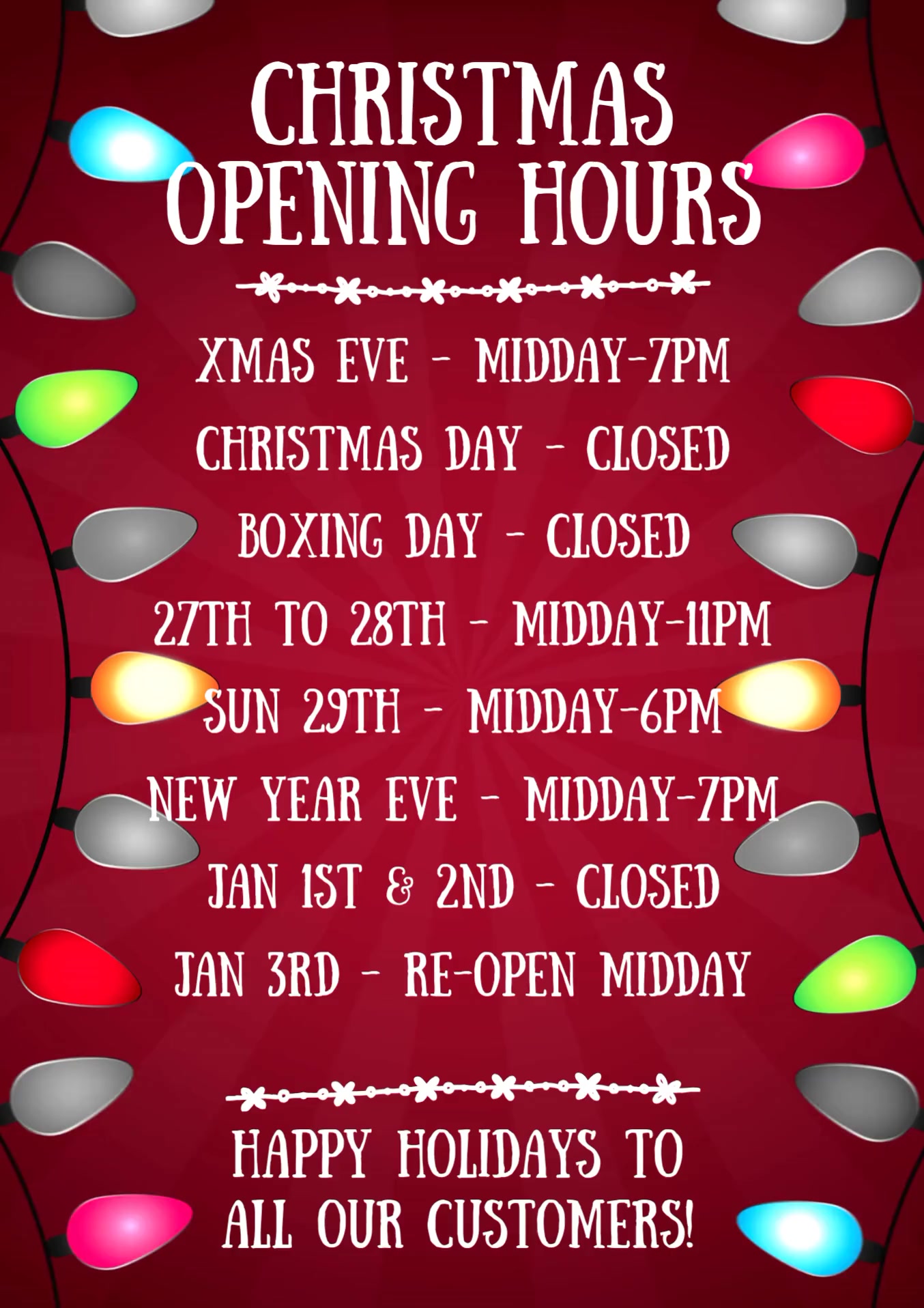Xmas and New year opening hours – The Castle Inn Cambridge